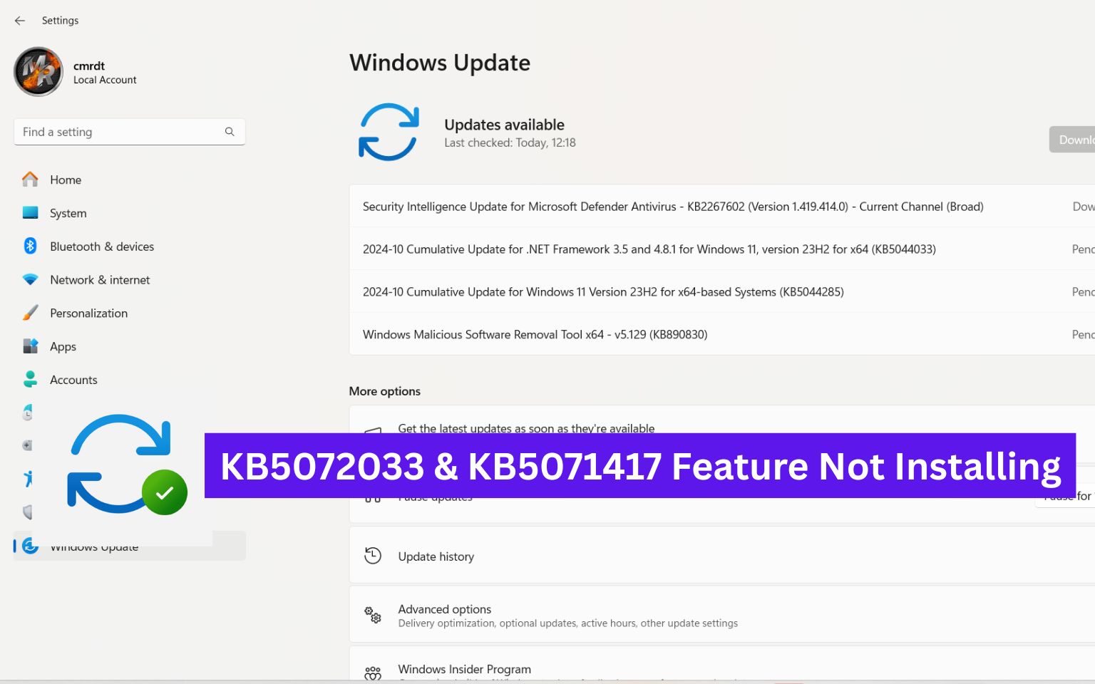 KB5072033 & KB5071417 Feature Not Installing – Fix Windows 11
